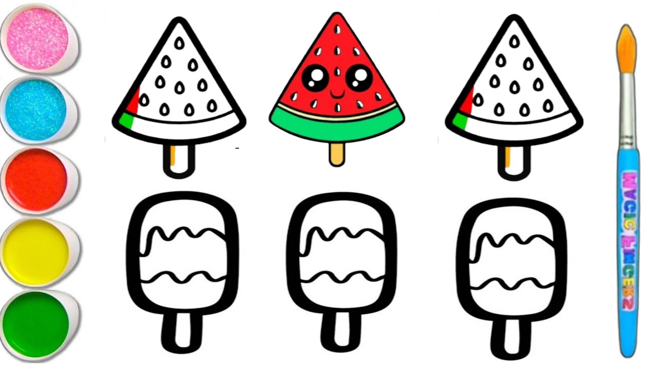 Watermelon Ice Cream Drawing, Coloring, Painting for kids and toddlers ...