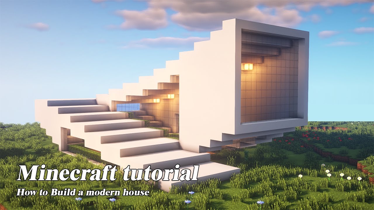 Minecraft tutorial ::How to build a Modern House // slope roof - YouTube