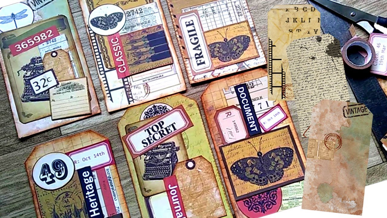 Vintage layered TAG collage TUTORIAL for your JUNK JOURNALS. FUN make - YouTube