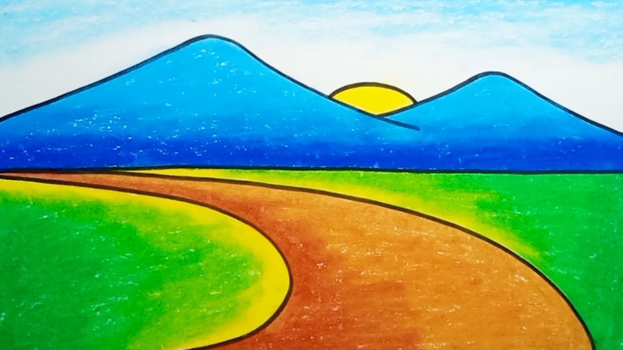 How To Draw A Mountain Scenery For Beginners |Drawing Mountain Scenery ...