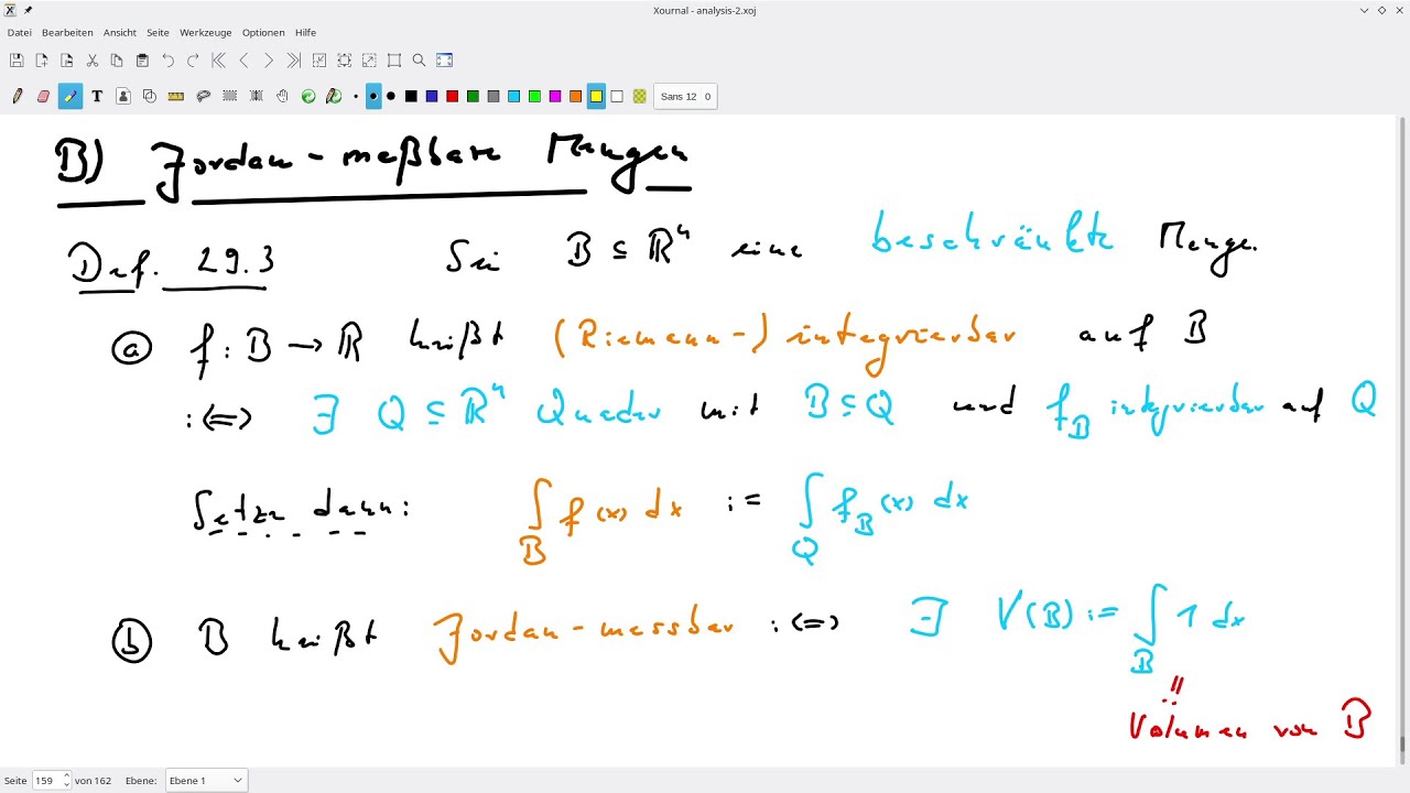 Analysis - Teil 164 (Woche 24) - §29 Integral über Jordan-messbaren ...