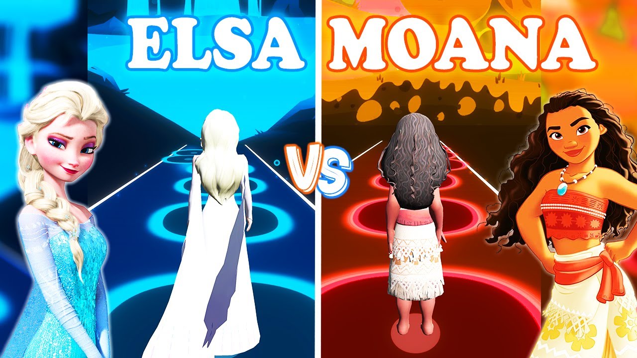 Frozen Elsa Vs Moana - Tiles Hop! Let It Go || How Far I'll Go - YouTube