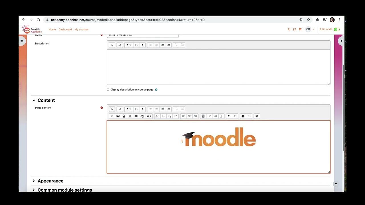 Moodle 4.0 Tutorial Videos-Creating a Page - YouTube