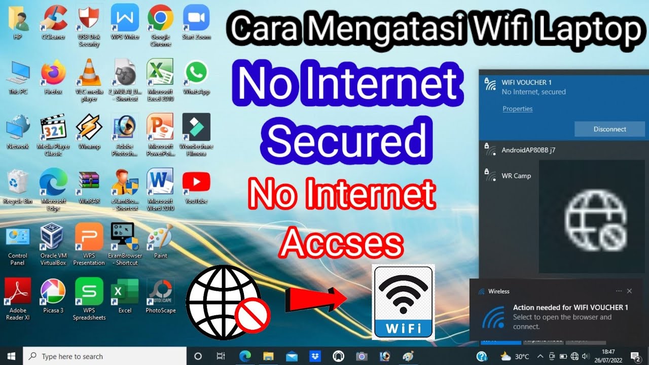cara mengatasi wifi laptop no internet secured - YouTube
