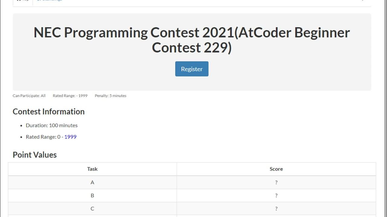 NEC Programming Contest 2021 | AtCoder Beginner Contest 229 - YouTube