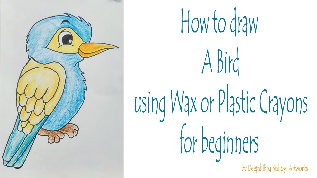 How to draw a Bird using wax or Plastic crayons - step by step tutorial ...