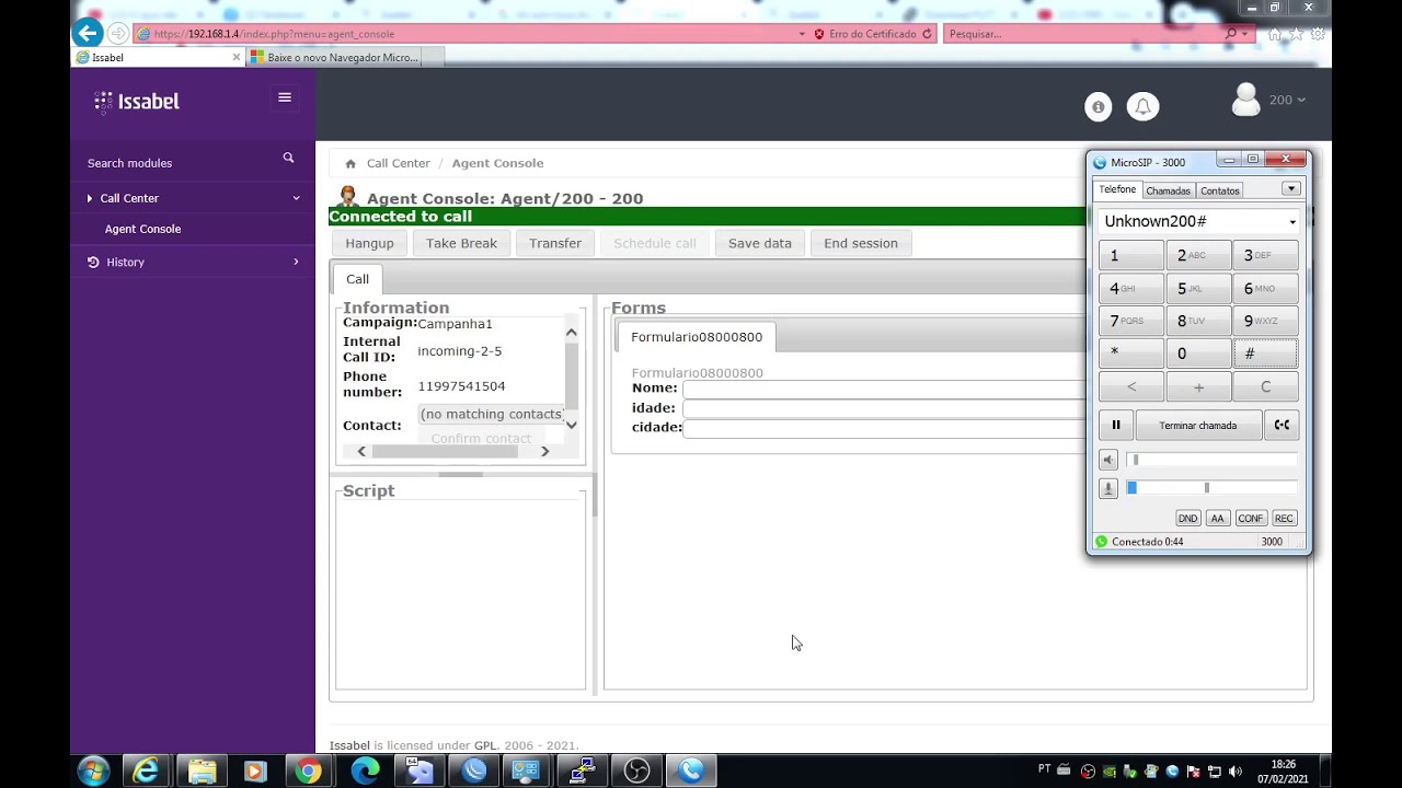 Call center campanha de entrada issabel - YouTube