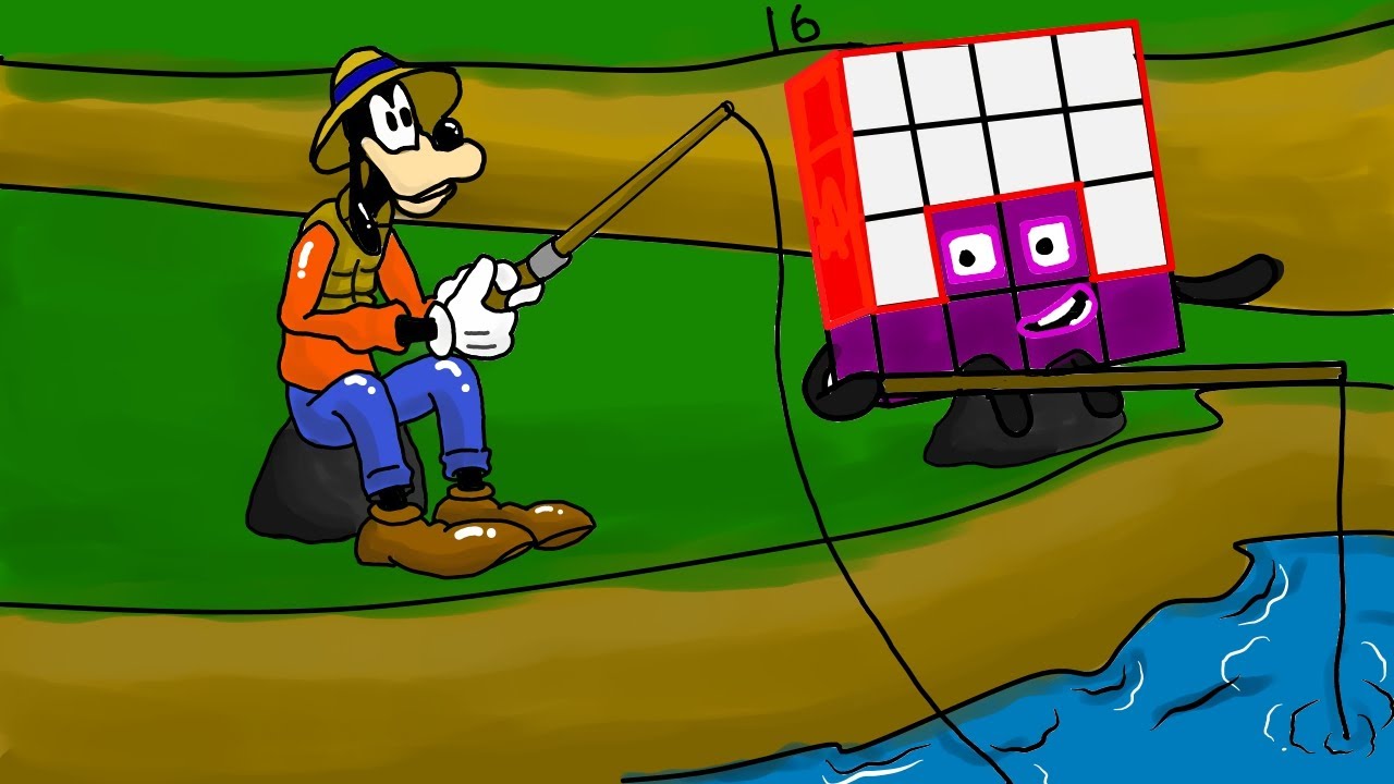 Numberblocks 16 Fishing on Lake With Goofy Mickey Mouse | Numberblock ...
