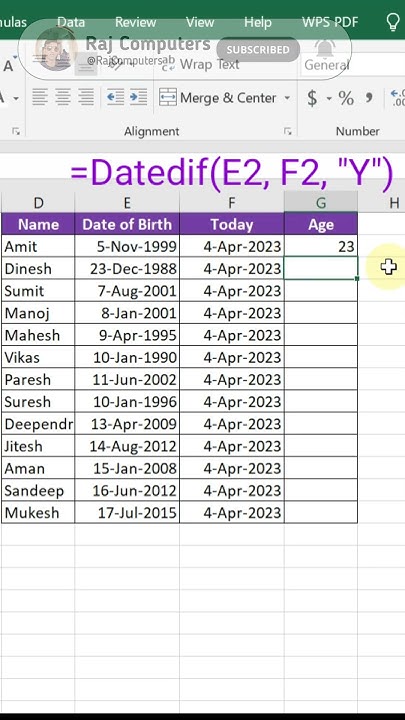 Age Calculator in excel |Raj Computers | Raj sir #shorts #agecalculator #agecalculation # ...