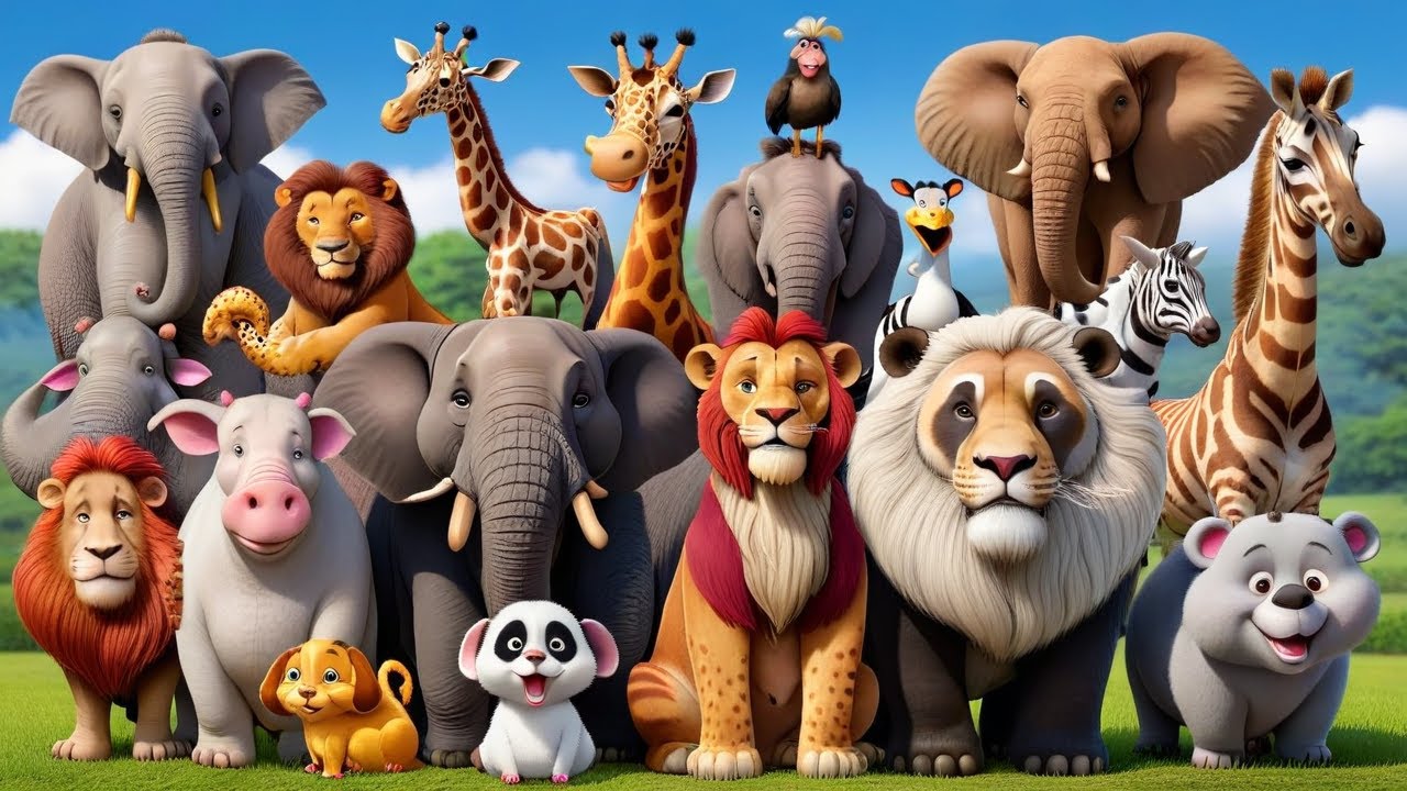 Cartoon Animal Sounds Compilation: Deer, Dog, Chicken, Cow, Pig, Rhino ...