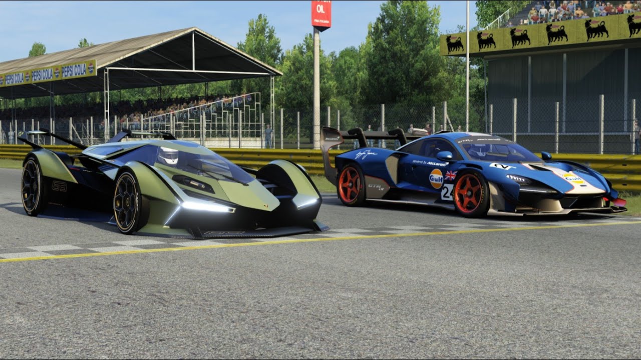 Lamborghini V12 Vision GT vs McLaren Senna GTR LM at Monza Full Course ...