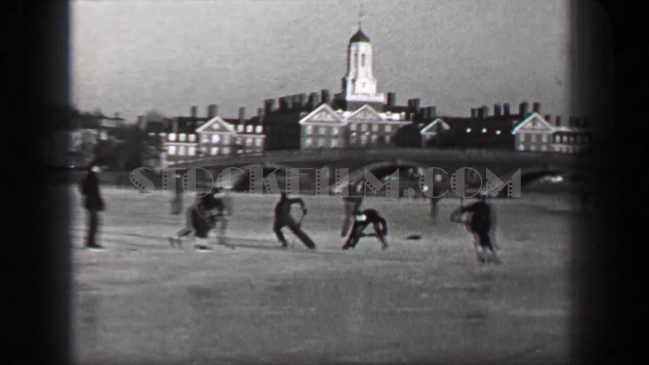 1937: Harvard University students playing hockey ice skating Charles ...