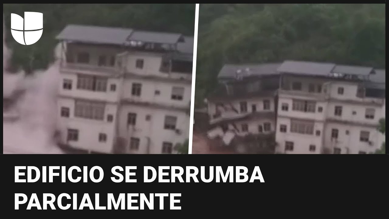 Un edificio se derrumba por las inundaciones en China - YouTube