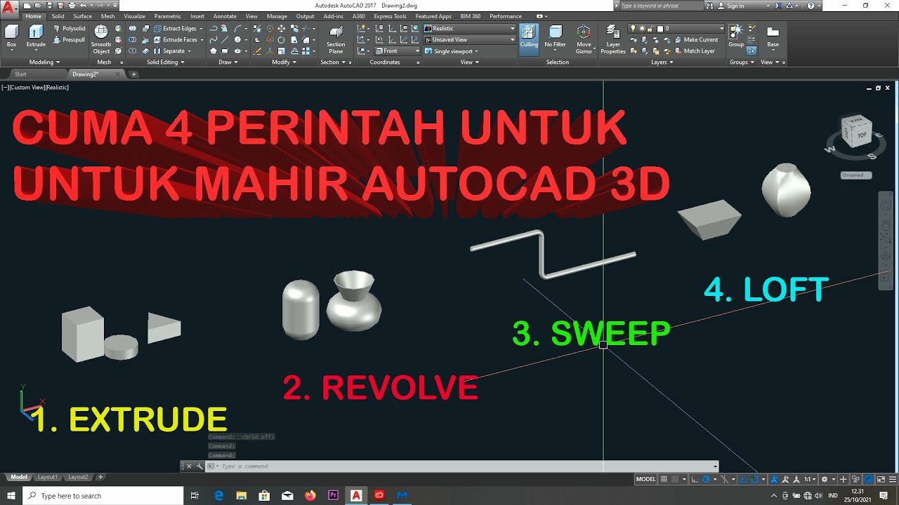 3d Autocad Perintah Dasar Membuat 3d Object Di Autocad Youtube