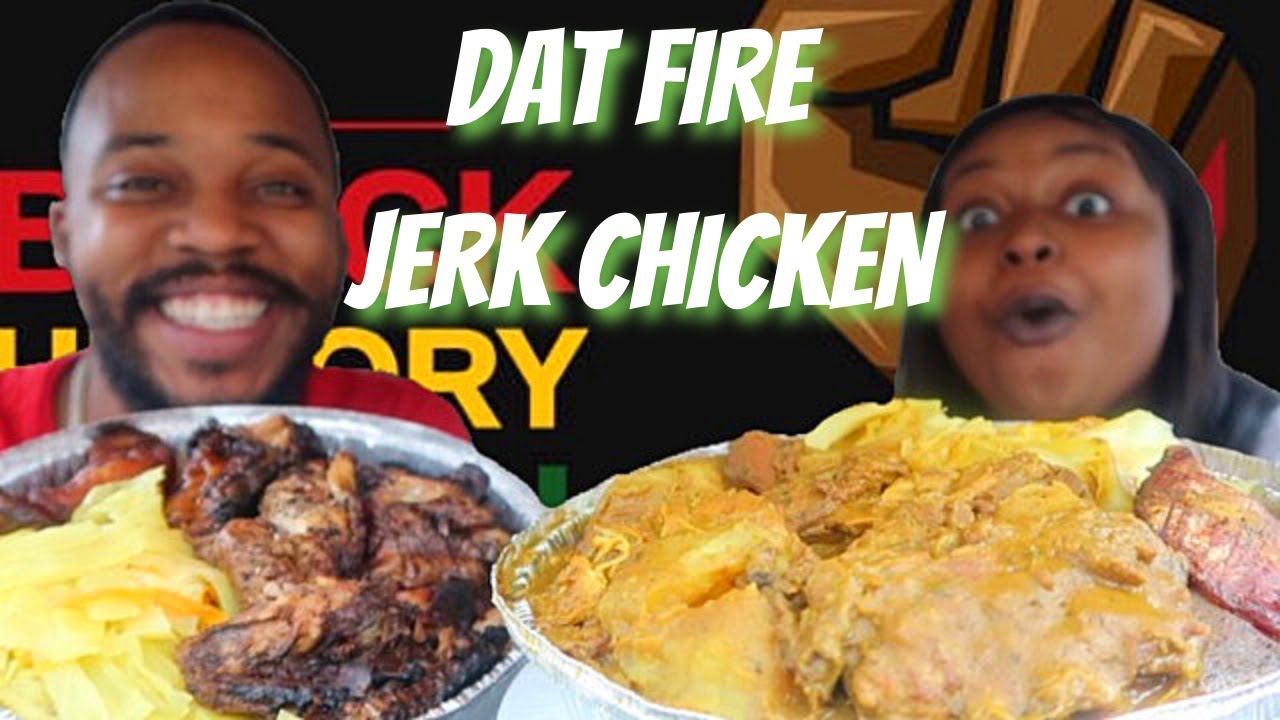 DAT FIRE JERK CHICKEN!!! JERK CHICKEN + CURRY CHICKEN +RICE & PEAS ...
