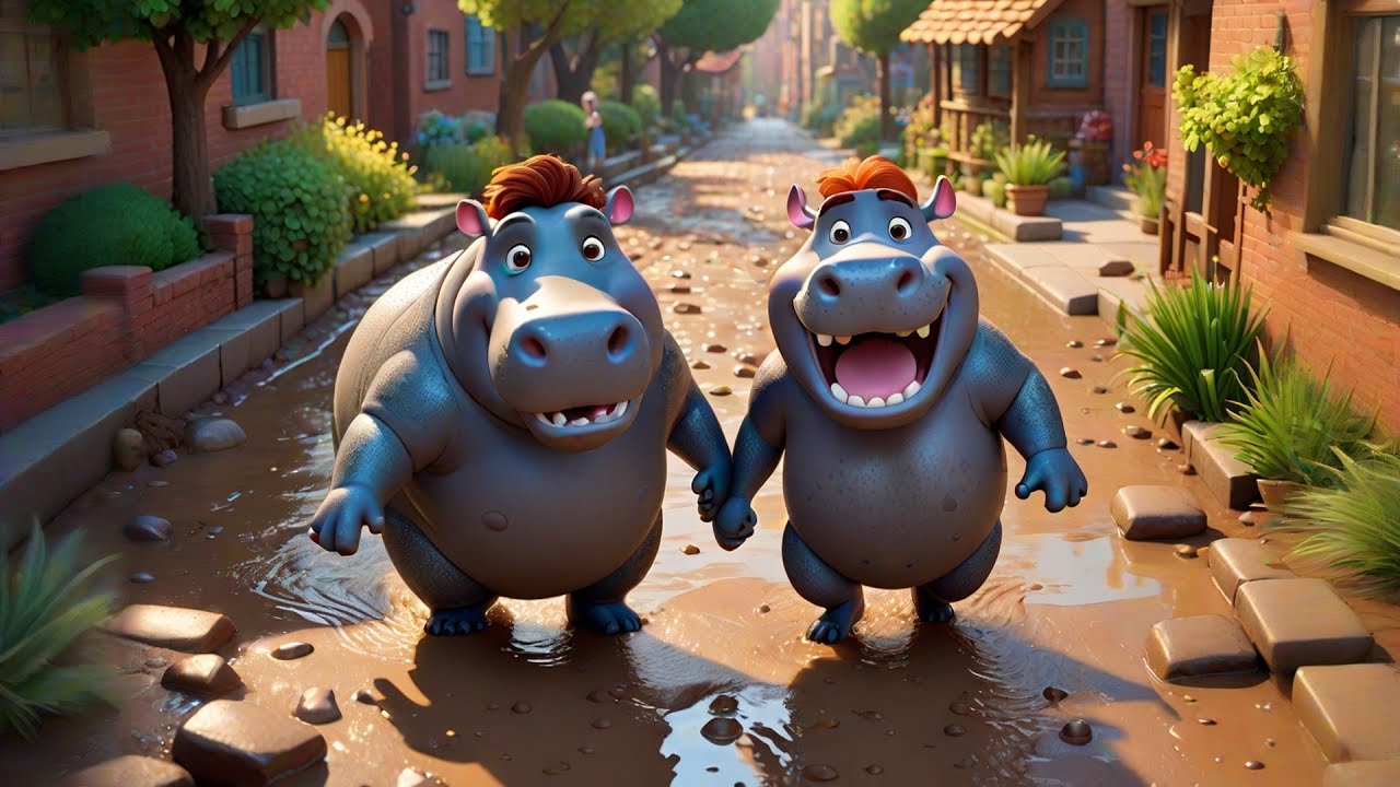Three Happy Hippos Splash in a Puddle | Fun Animal and Counting Video for Kids | Videos for ...