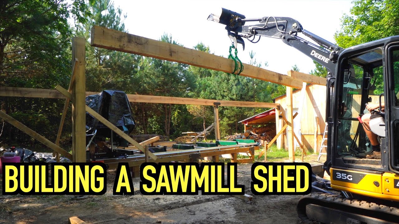 Placing a 24 Foot Beam For the Sawmill Shelter - YouTube