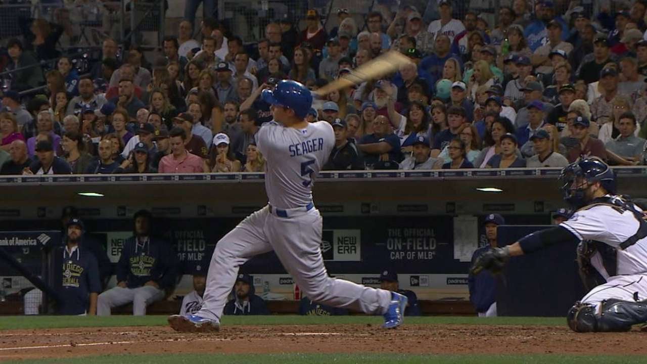 LAD@SD: Seager doubles for his first career hit - YouTube