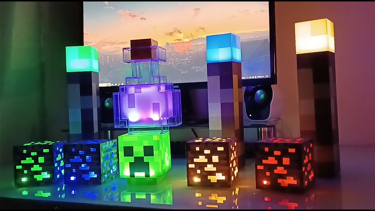 Set de Lamparas de Minecraft //Antorcha, Creeper, Minerales y posión ...