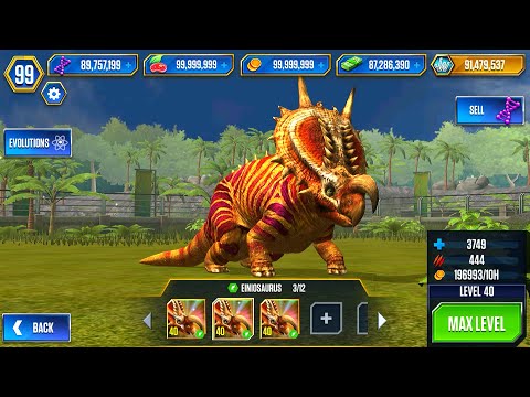 EINIOSAURUS OPEN UNLOCKED AND MAX X3 LEVEL 40 | JURASSIC WORLD THE GAME