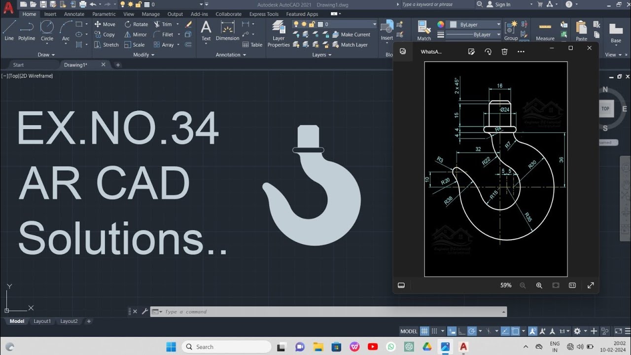 AutoCAD 2D - How to design a Crane hook || Ex.no.34 - YouTube