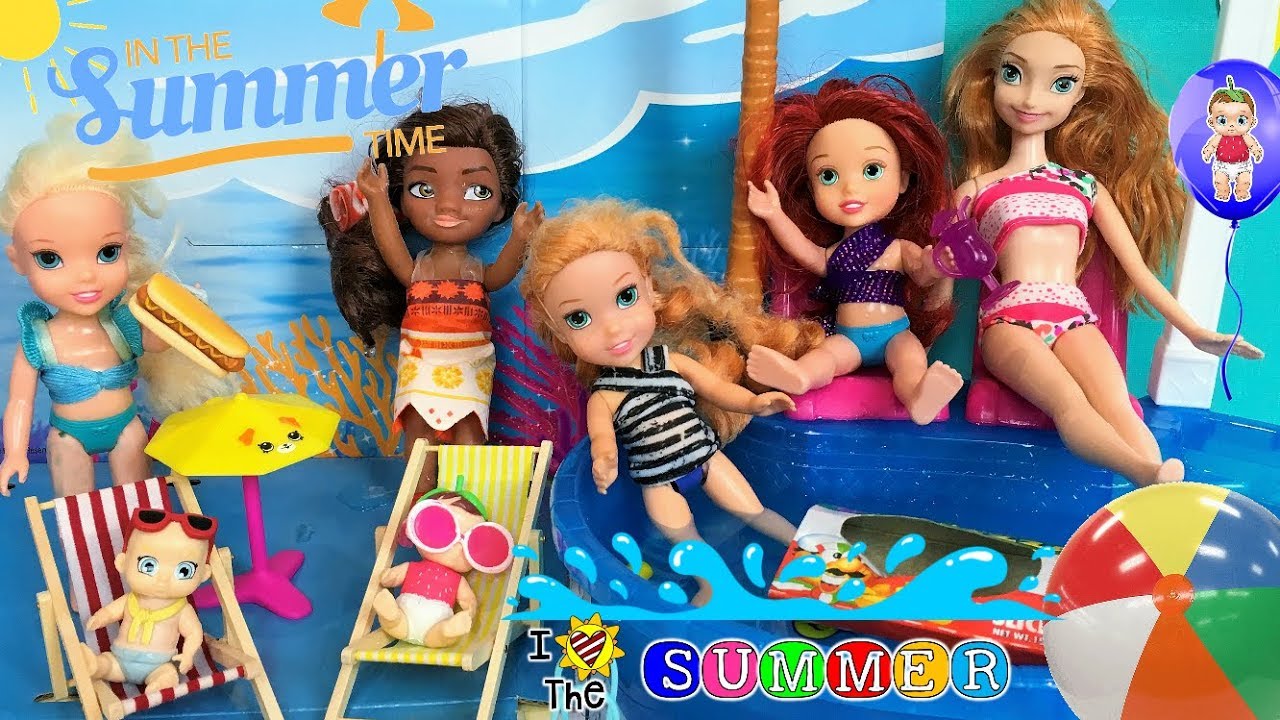 Summer Break ! Elsa and Anna Toddlers Pool Party - YouTube