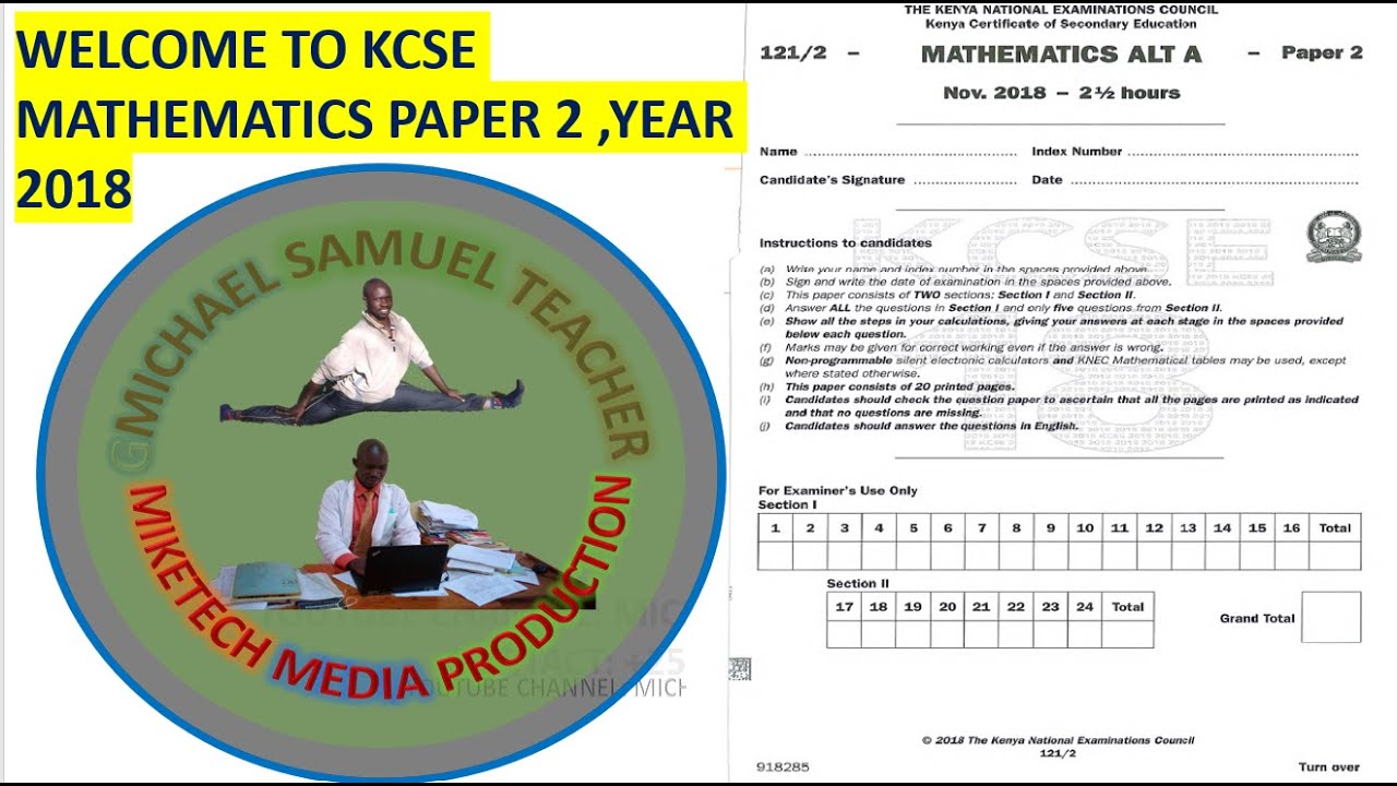 KCSE MATHEMATICS PAPER 2 2018 SECTION 1 - YouTube