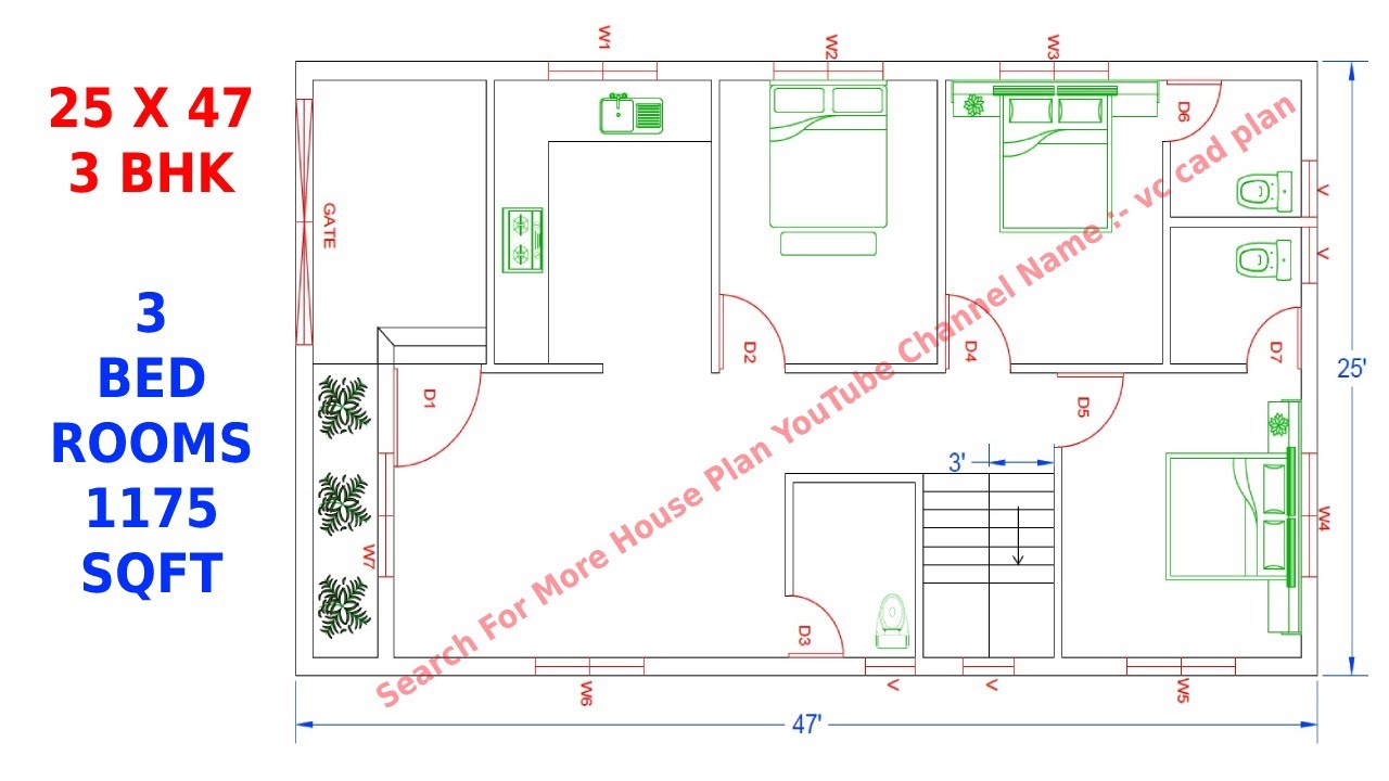 25x47 house plan | 25x47 house design | 1175 sqft plan | home design ...