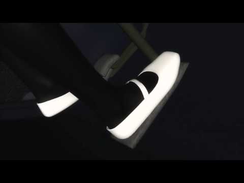 (RE-MADE) Girl cranking Fiat Panda pedal pumping in white ballet flats black stockings