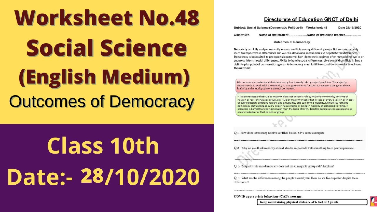 Class 10 worksheet 48 SST : English Medium : 28 Oct 2020 : sst ...