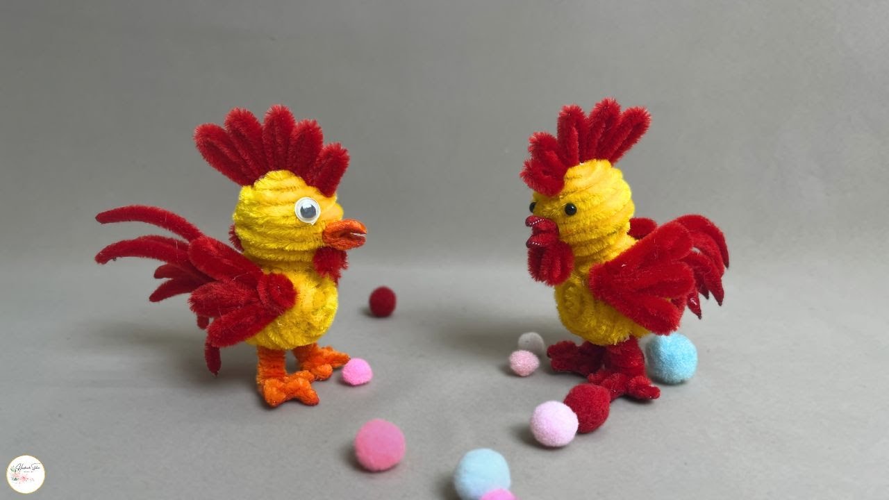 🐓DIY Animals🐓 How to make a cute Rooster with Pipe Cleaner | Fuzzy Wire ...