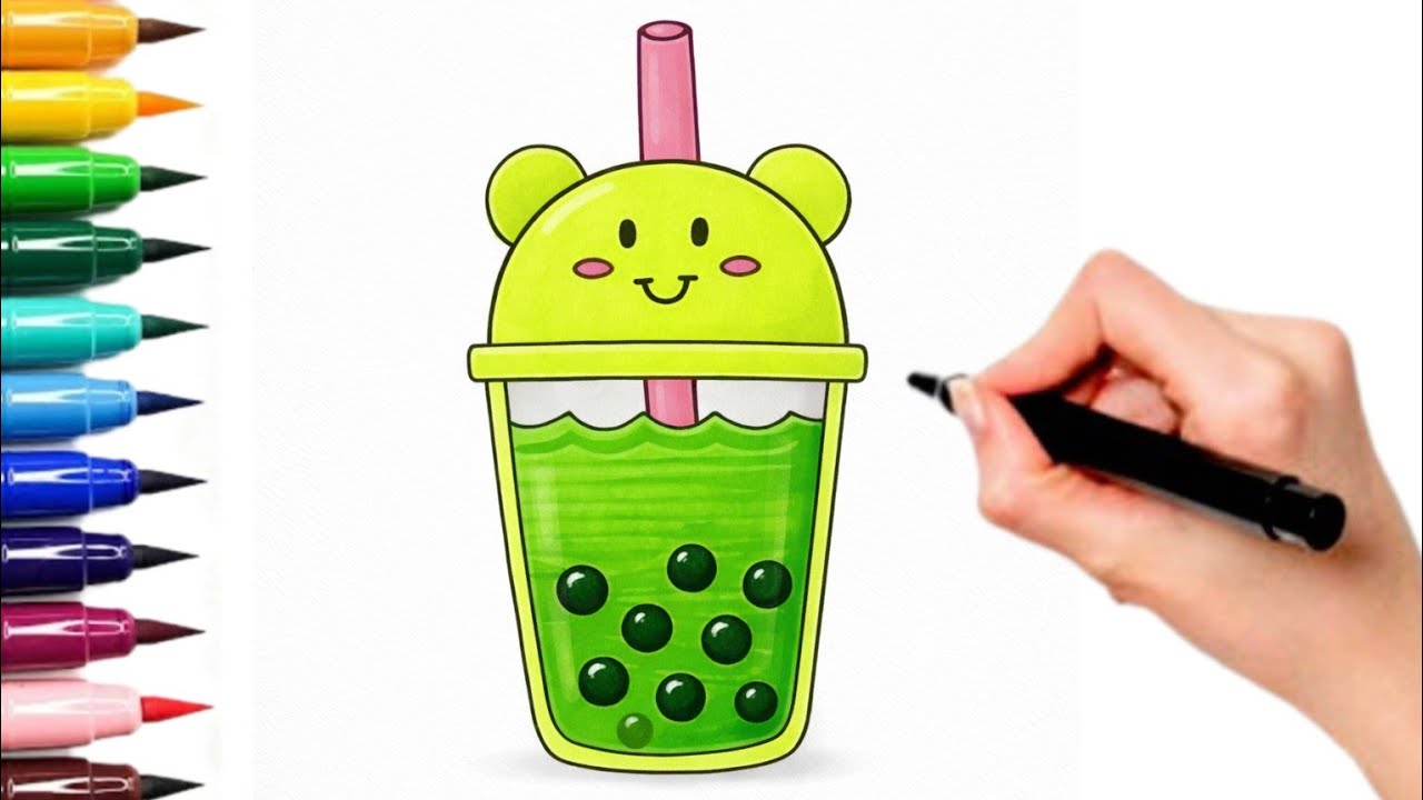 Cute Bubble Tea Drawing And colouring | How To Draw A Bubble Tea | Art ...
