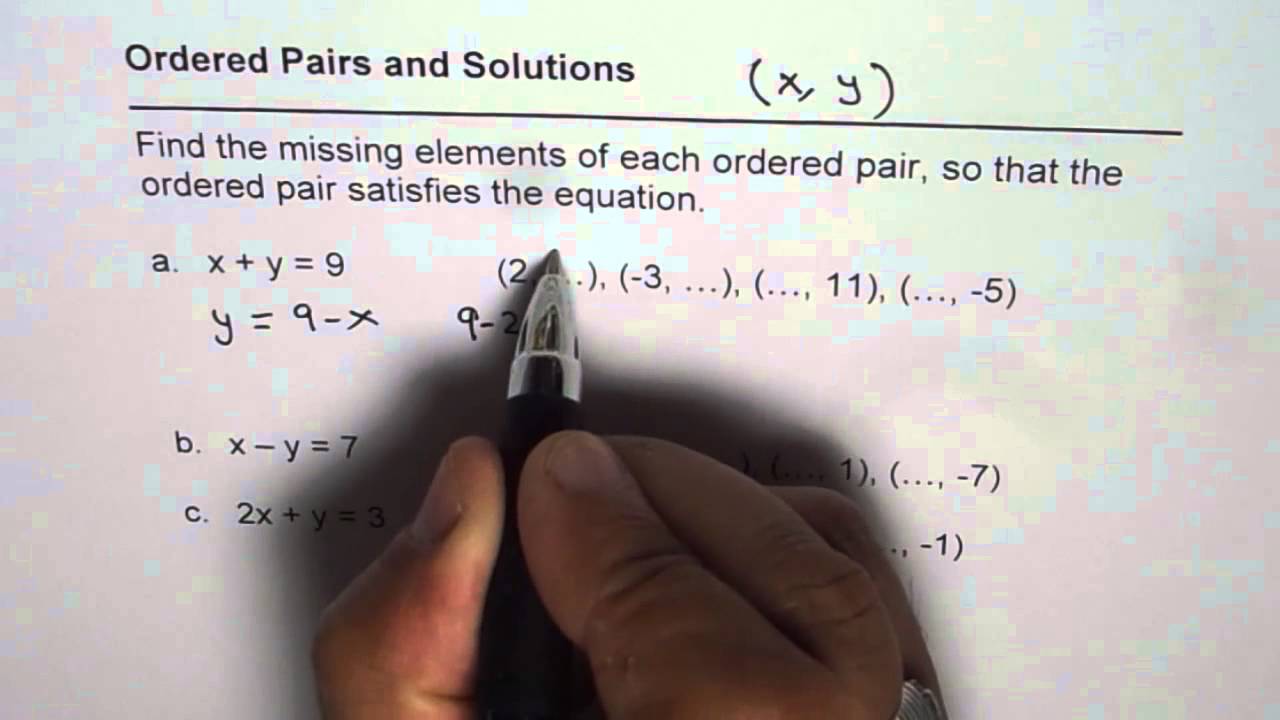 Find Ordered Pairs As Solution For Given Value Youtube