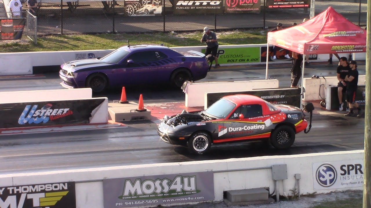 Mazda Miata vs Hellcat, Mustangs and Turbo Camaro Drag Races - YouTube
