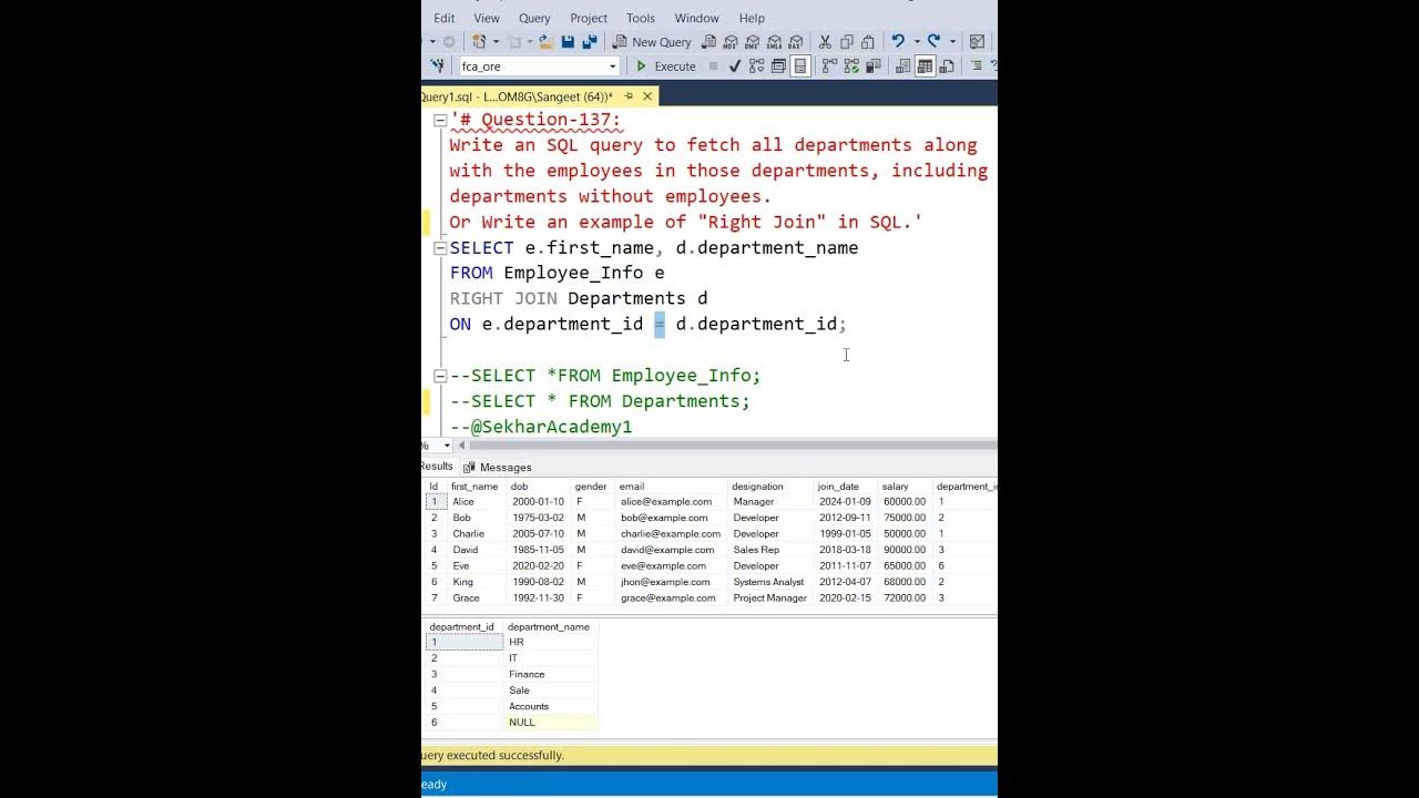 SQL Interview Question 137 || #sql #mysql #interviewquestion #shorts #viralvideo @SekharAcademy1 ...