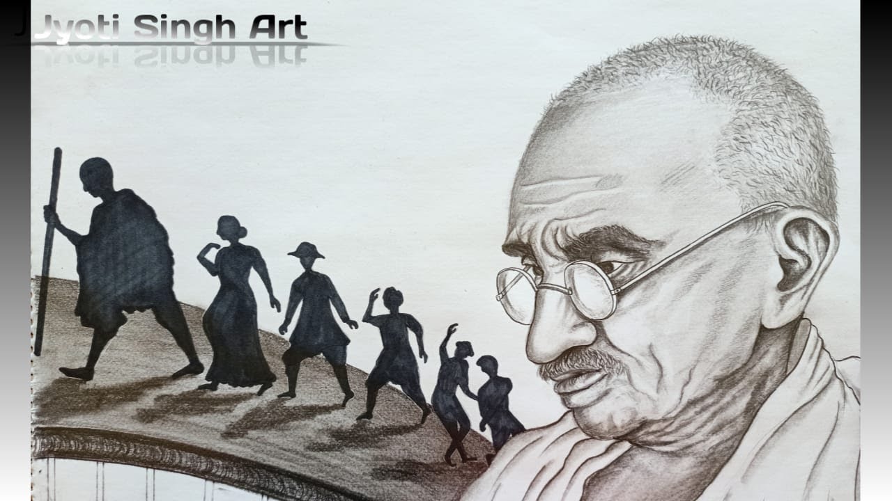 Dandi March,yatra drawing,poster/ Mahatma Gandhi or Dandi March drawing ...