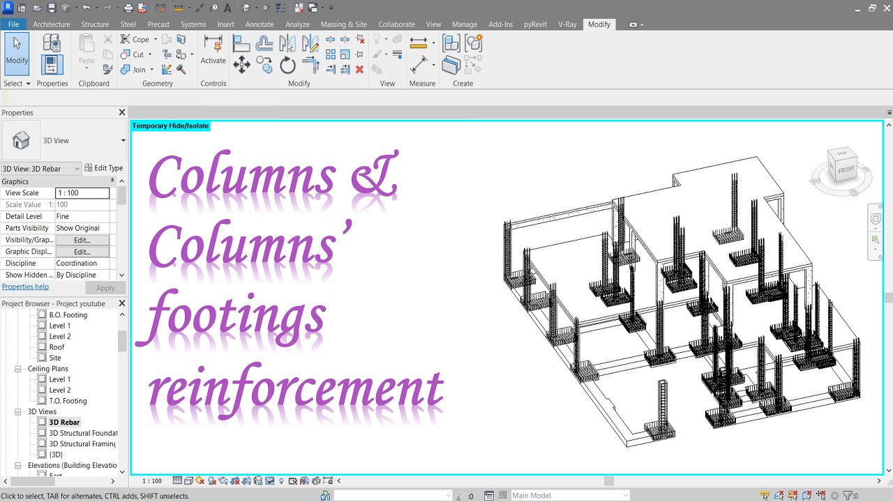 Part 7 - Columns & Columns' footings reinforcement - YouTube
