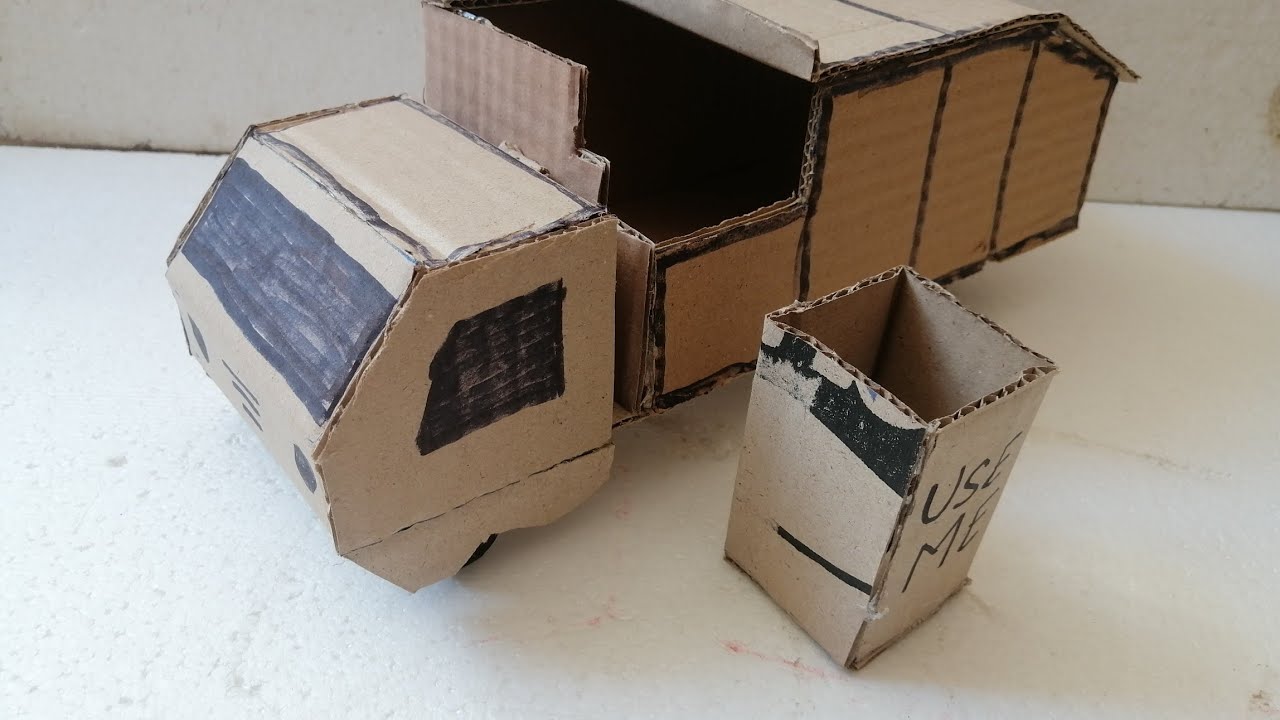 DIY How to make a mini garbage truck harrow using cardboard - YouTube