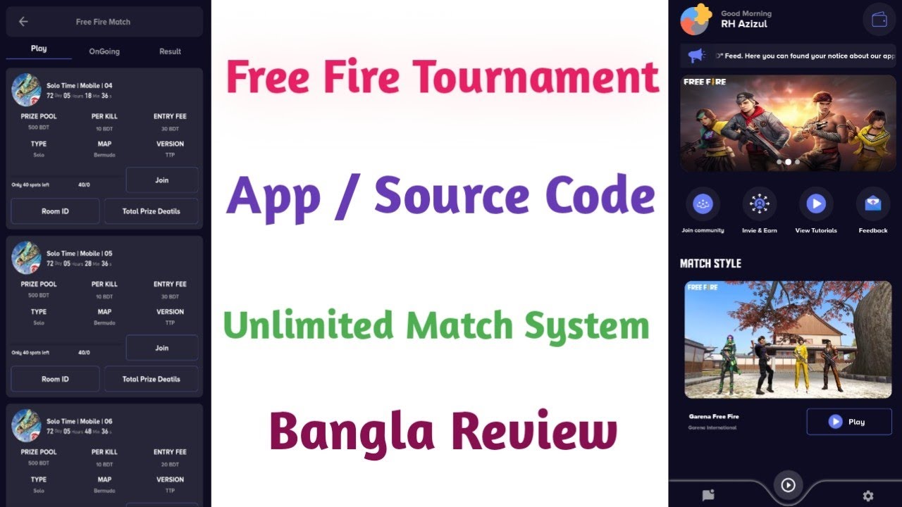 Free Fire Tournament App Source Code - Unlimited Match - Best Tournament App - Bangla Review ...