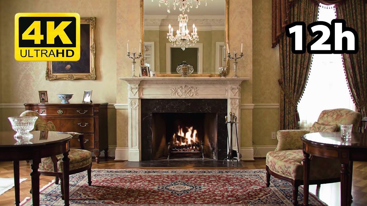 🔥Elegant Fireplace Ambience with Crackling Fire in a Classic Manor ...