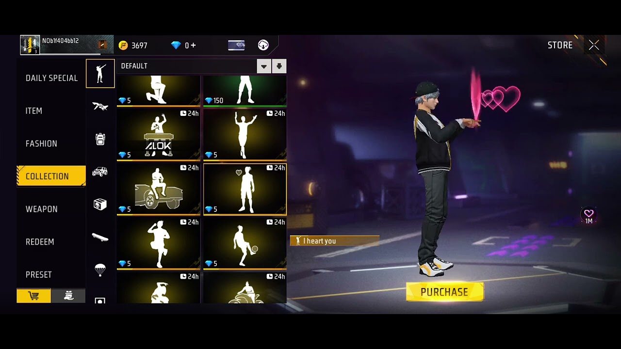 all emote in 5 diamond - YouTube