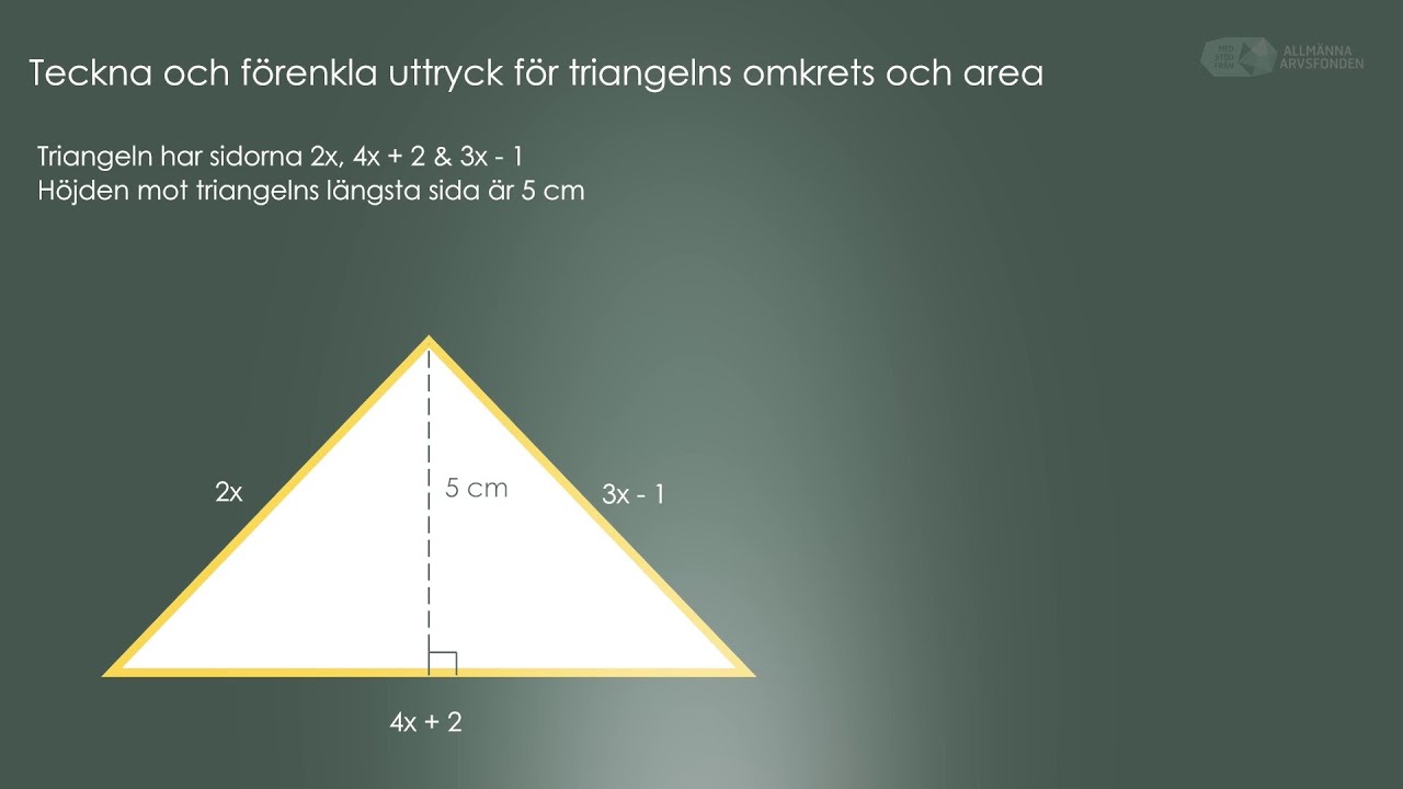 Teckna och förenkla uttryck för triangelns omkrets och area - YouTube