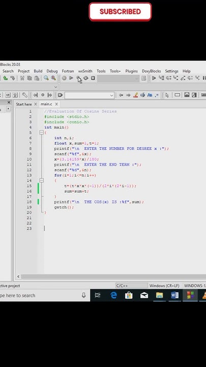 11.C program to evaluation of cosine series. #shorts - YouTube