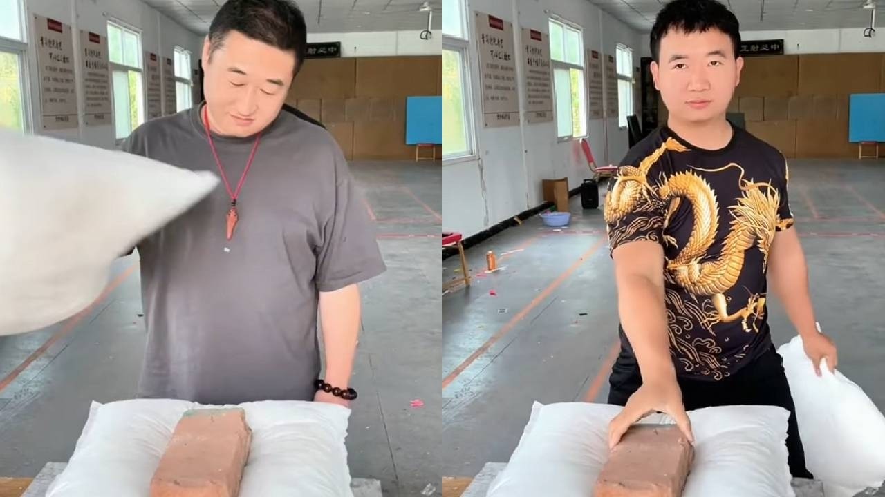 猛男徒手劈砖太帅了A tough guy breaks bricks with his bare hands#搞笑 #funny # ...