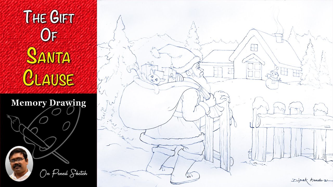 Santa Claus Drawing Step By Step | Christmas Scenery Drawing On Pencil ...