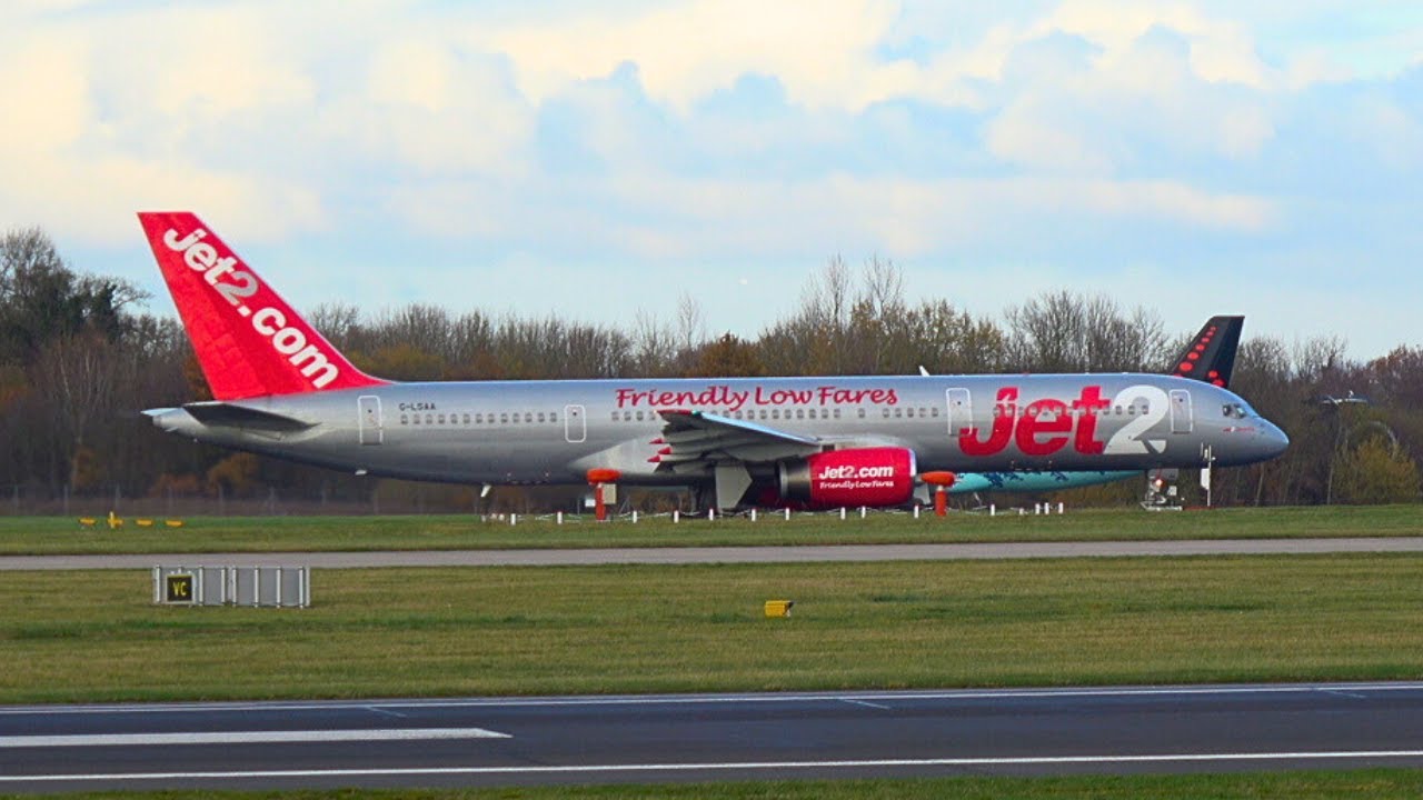 Jet2 757-200 takes off from Manchester with beautiful engine sound ...
