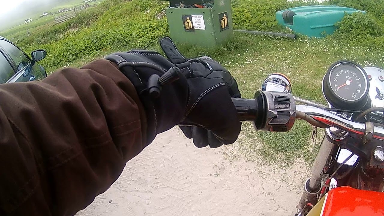 Triumph Bonneville running down to Levenwick Beach, Shetland - YouTube
