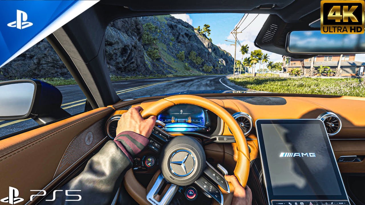 Realistic first person view in the convertible Mercedes AMG SL63 matic+ ...
