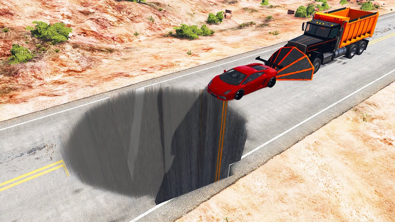 Cars vs Ultra Giant Pit - BeamNG.Drive - YouTube