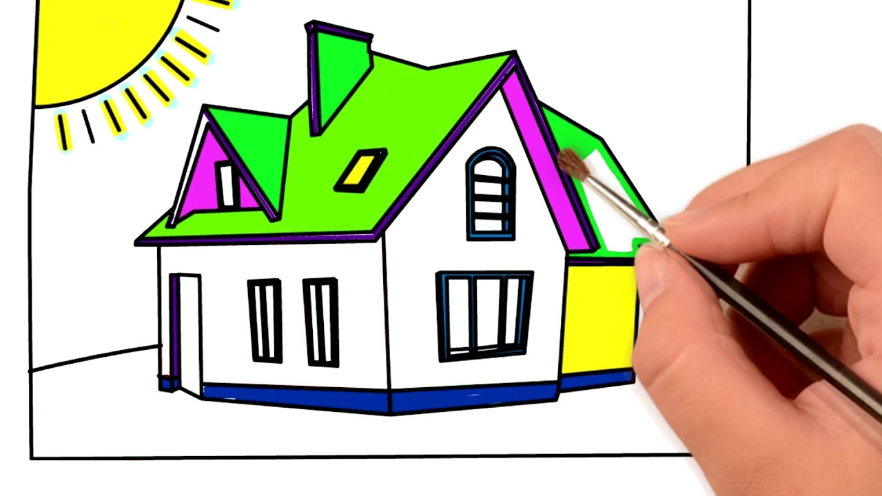 How to Draw a Colorful House for Kids | House Drawing for Kids | House ...